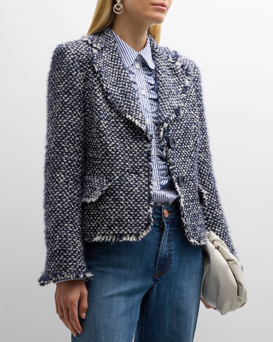 Maison Common Tweed Fringe-Trim Jacket | Neiman Marcus
