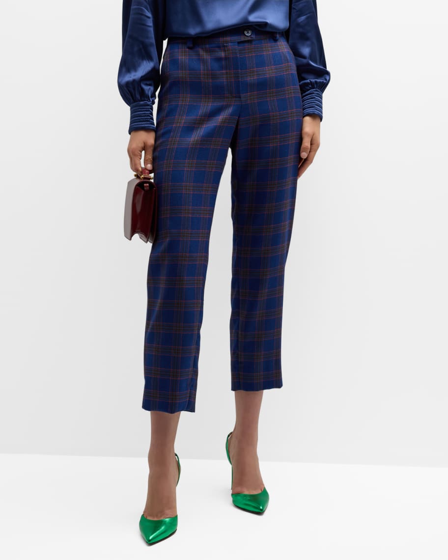 Maison Common Plaid Wool Ankle Pants | Neiman Marcus
