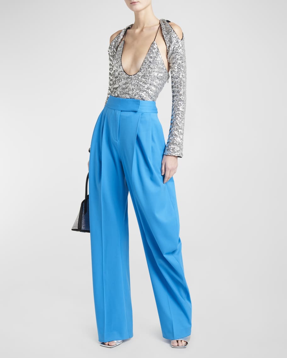 The Attico Gary Pleated Long Wool Pants | Neiman Marcus