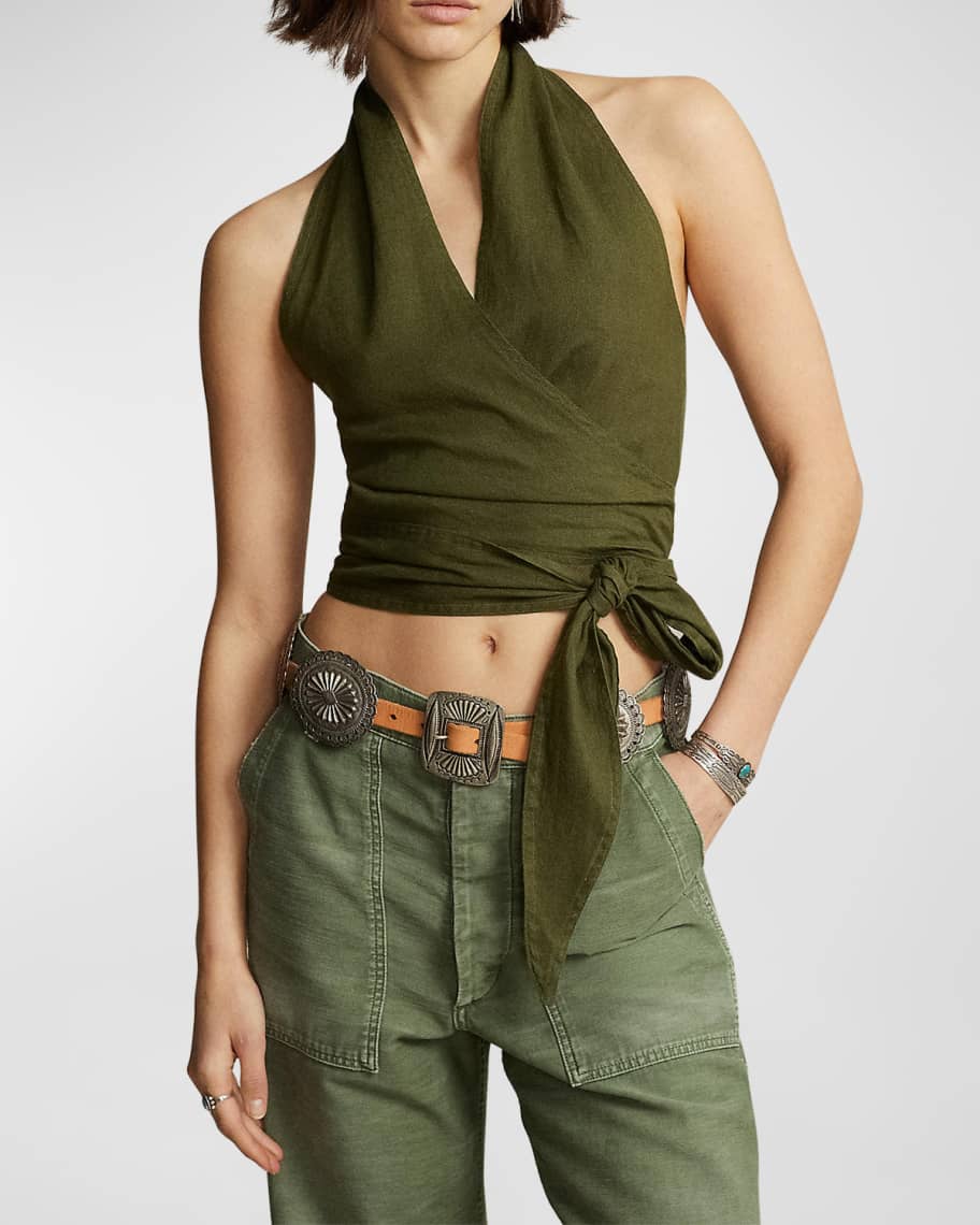 Polo Ralph Lauren Cropped Linen Halter Top | Neiman Marcus