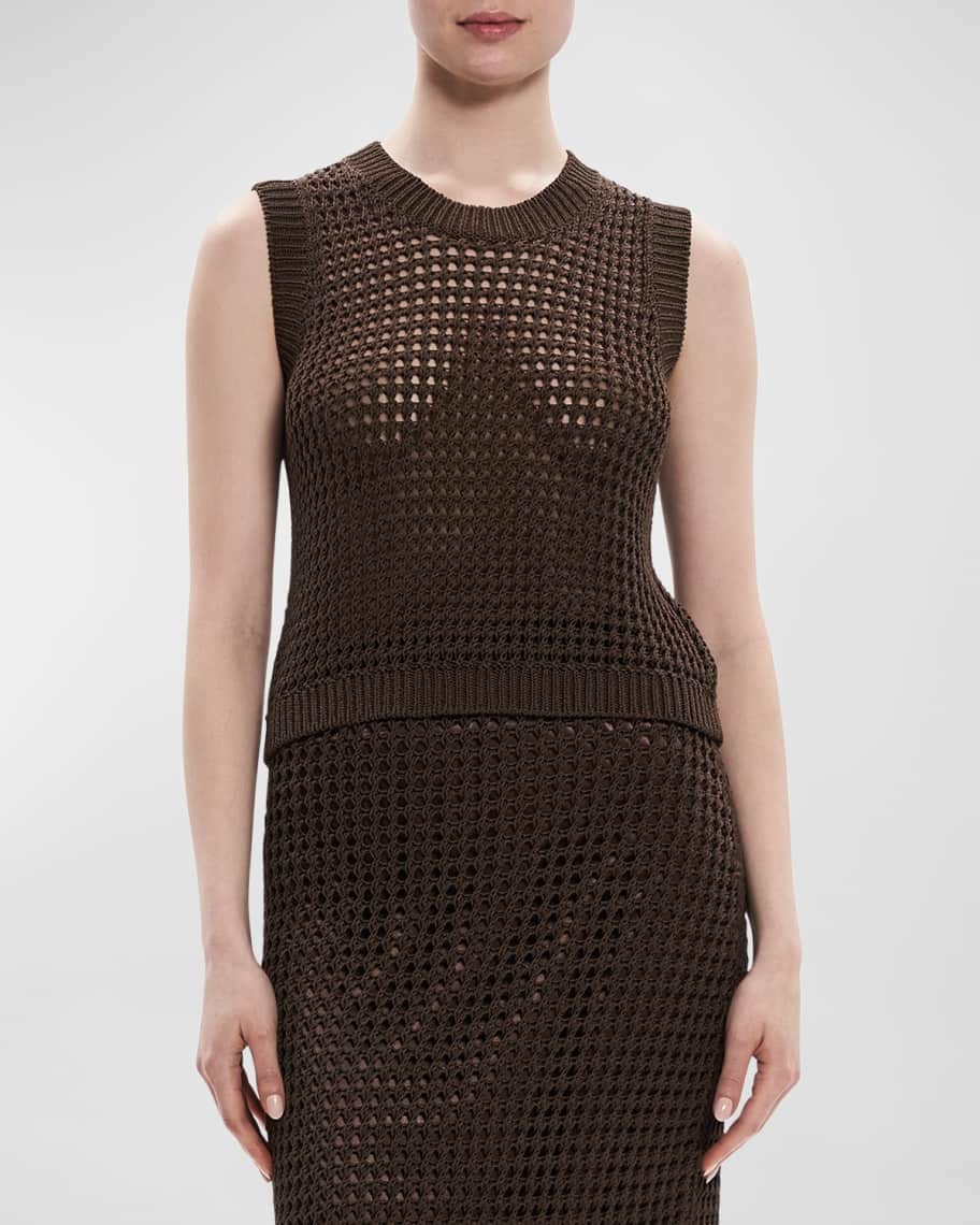 Theory Polished Twist Mesh Vest Top | Neiman Marcus