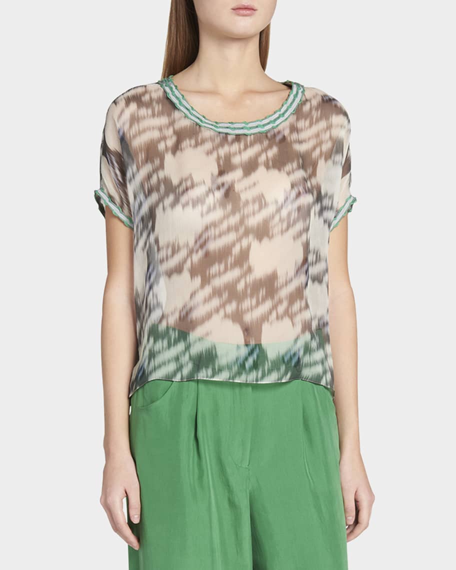 Giorgio Armani Abstract Leopard Print Sheer Blouse | Neiman Marcus