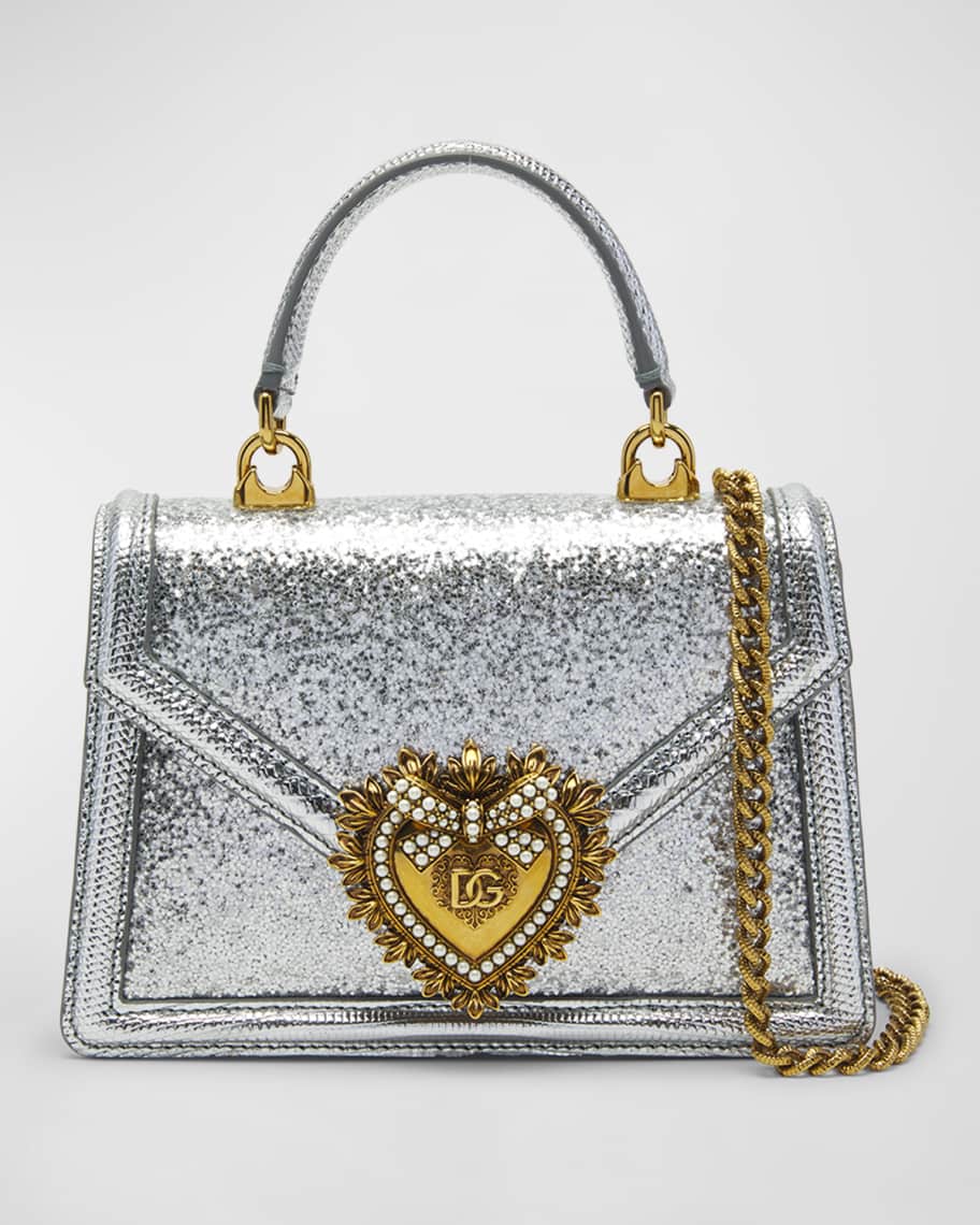 Dolce&Gabbana Devotion Mini Glitter Leather Top-Handle Bag | Neiman Marcus