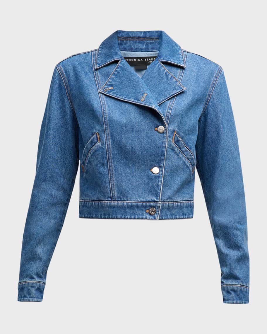 Veronica Beard Enola Cropped Denim Moto Jacket | Neiman Marcus