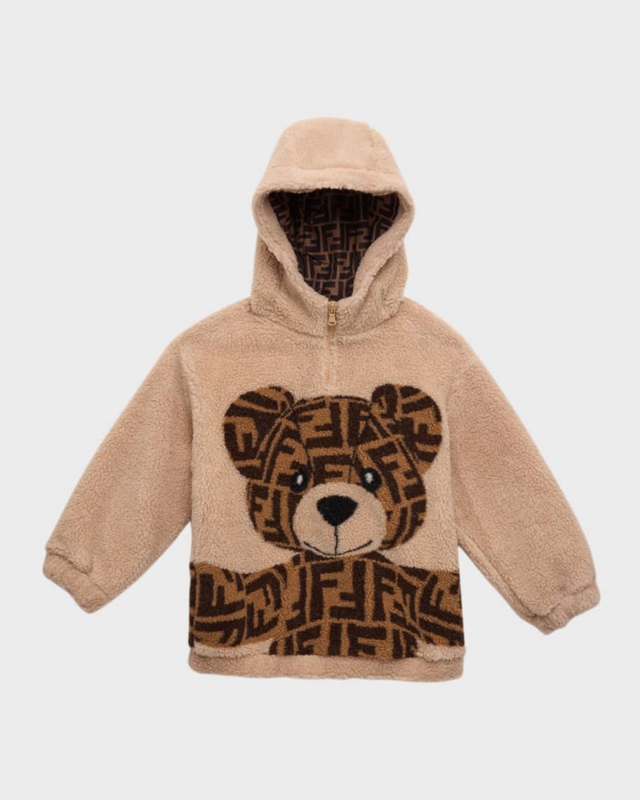 Fendi Kid's Fuzzy Monogram Bear Wool Hoodie, Size 3-6 | Neiman Marcus