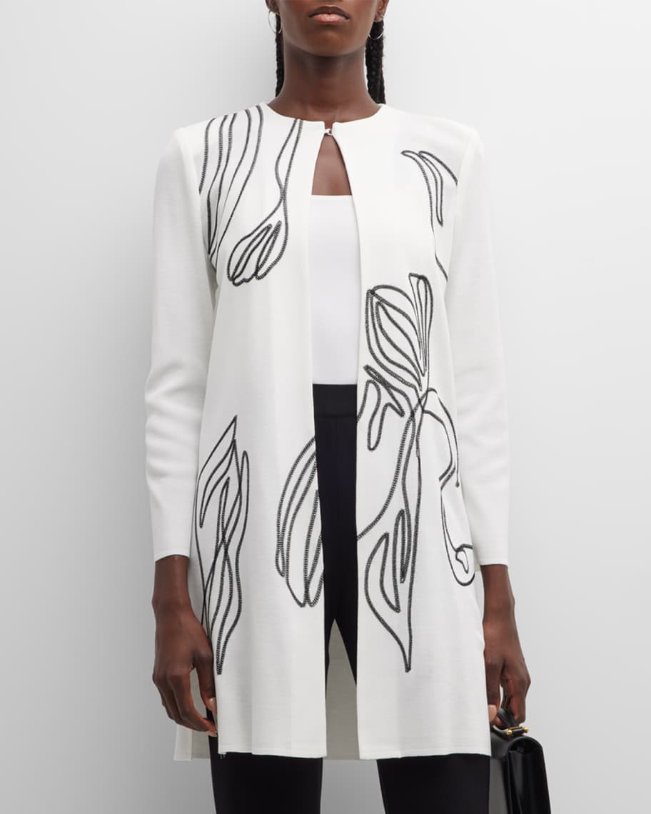 Misook Abstract Embroidered Side-Slit Jacket | Neiman Marcus