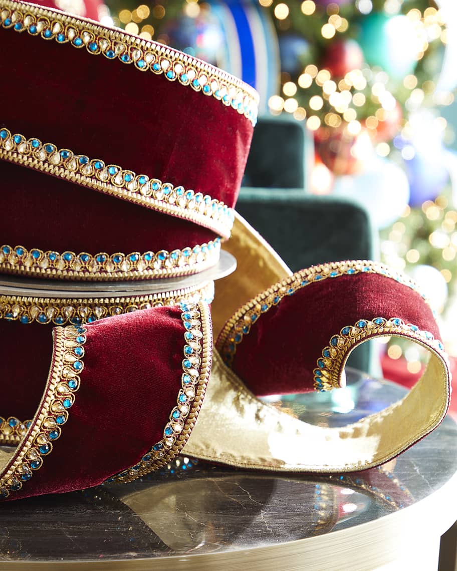 D. Stevens Velvet Jewel Christmas Ribbon, 4"W x 10 Yards | Neiman Marcus