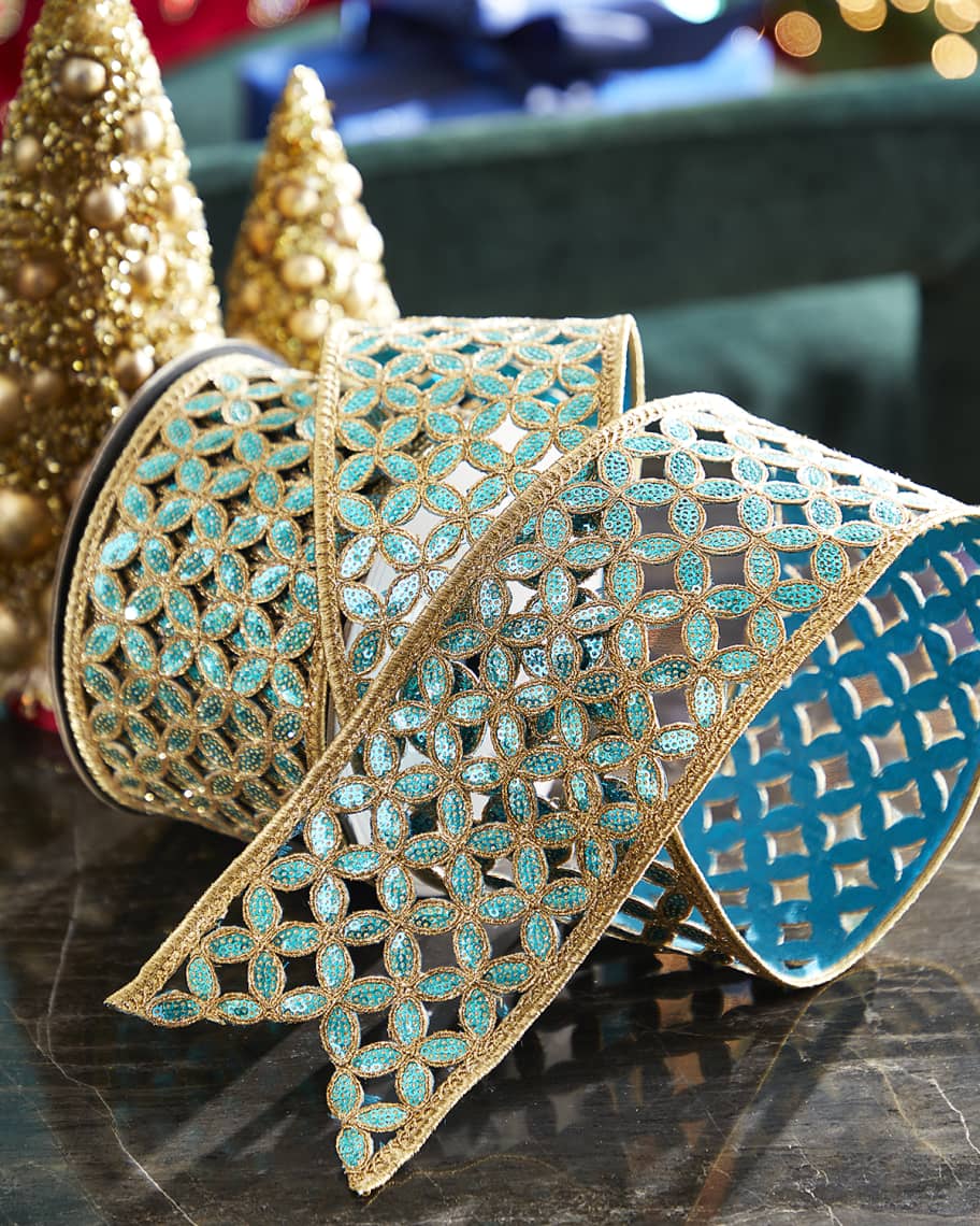 D. Stevens Metallic Floral Garden Christmas Ribbon | Neiman Marcus