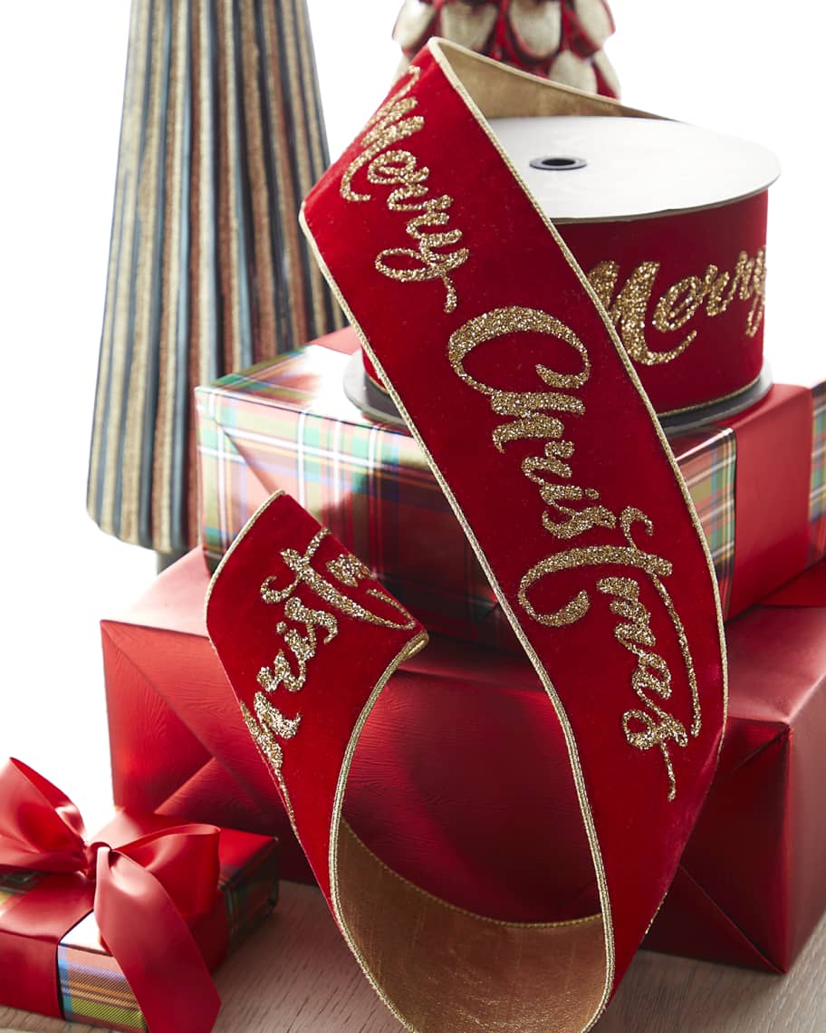D. Stevens Merry Christmas Ribbon, 4"W x 10 Yards | Neiman Marcus