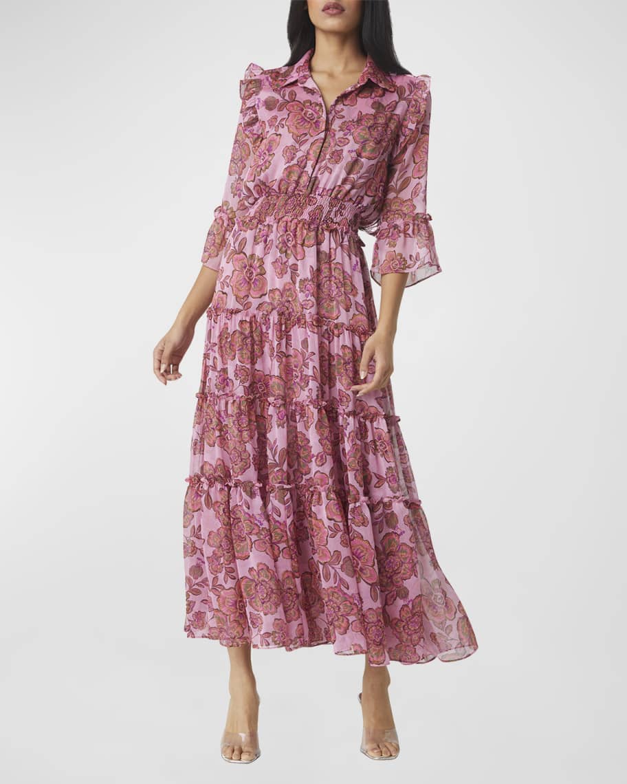 MISA Los Angeles Pamelina Tiered Chiffon Midi Shirtdress | Neiman Marcus