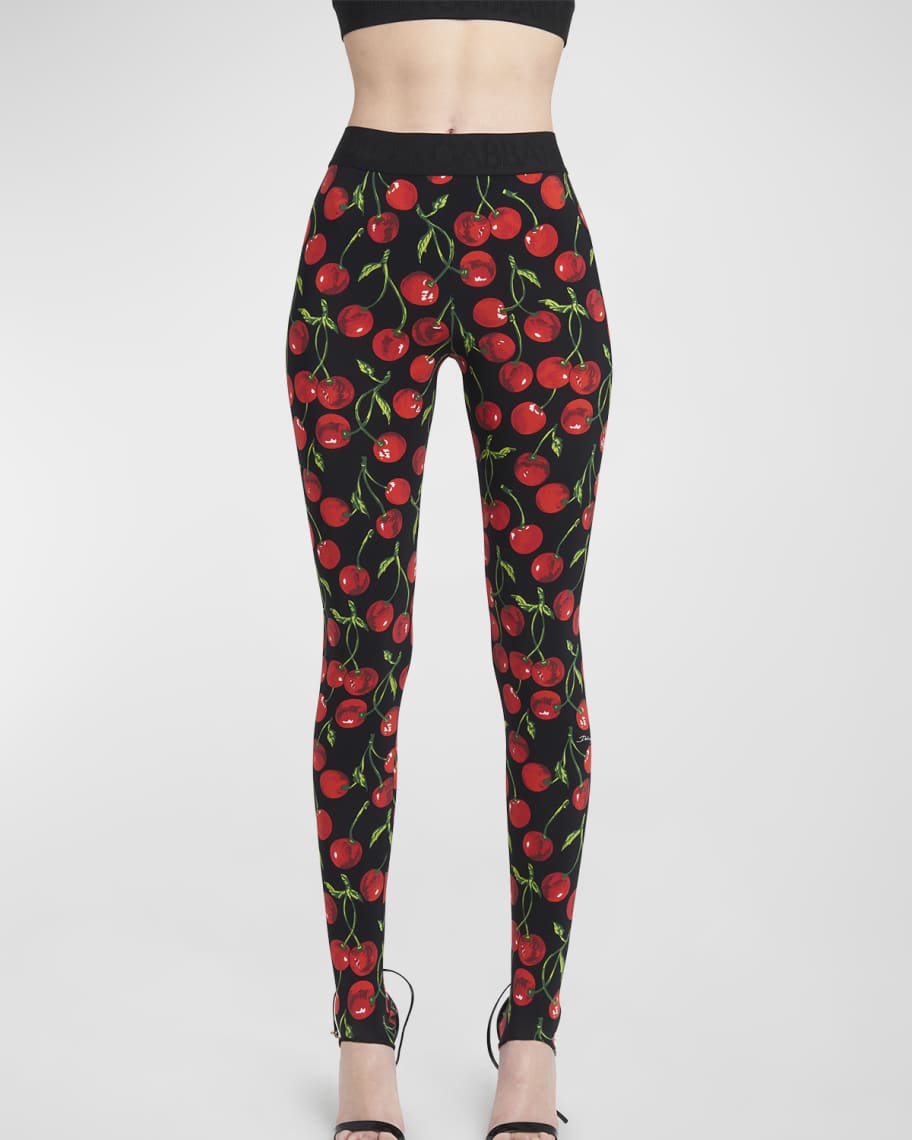 Dolce&Gabbana Cherry-Print Branded Elastic Leggings | Neiman Marcus