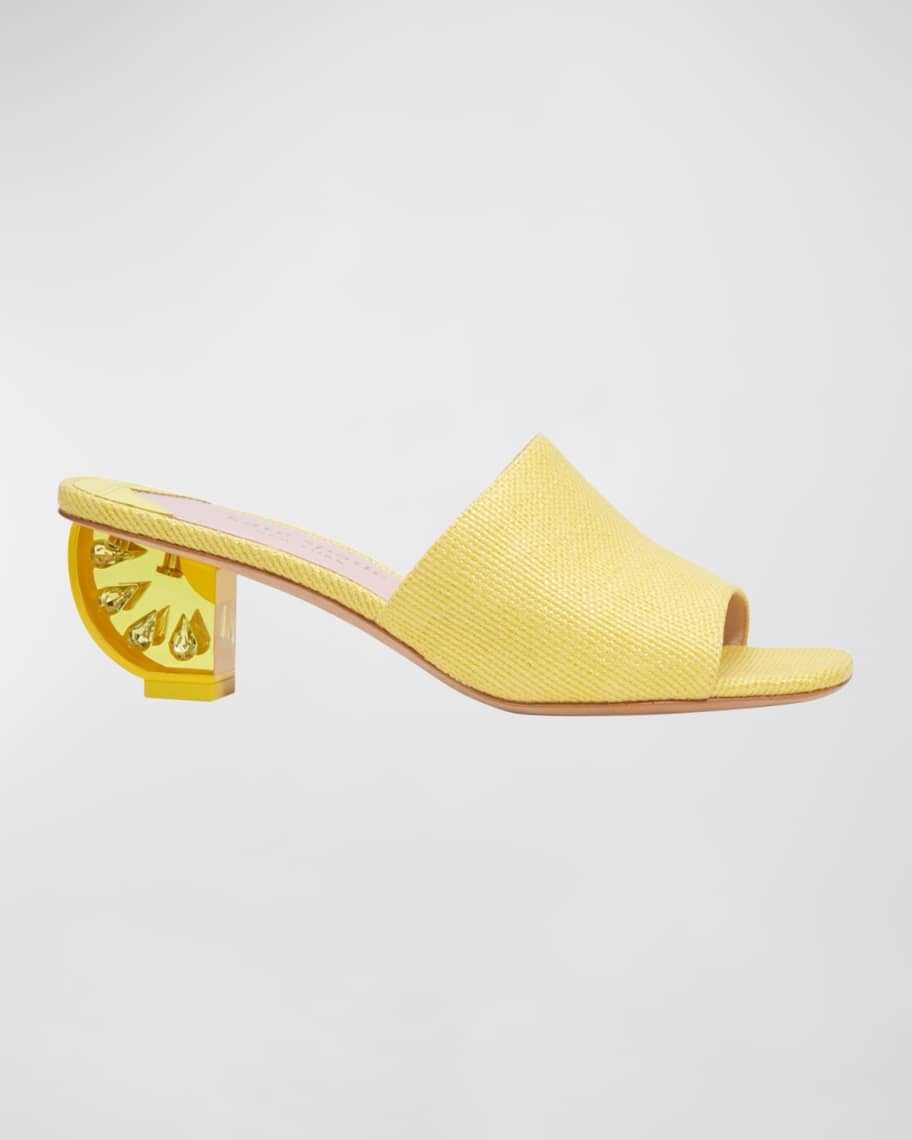 Kate Spade New York Citrus Raffia And Leather Mule Sandals Neiman Marcus