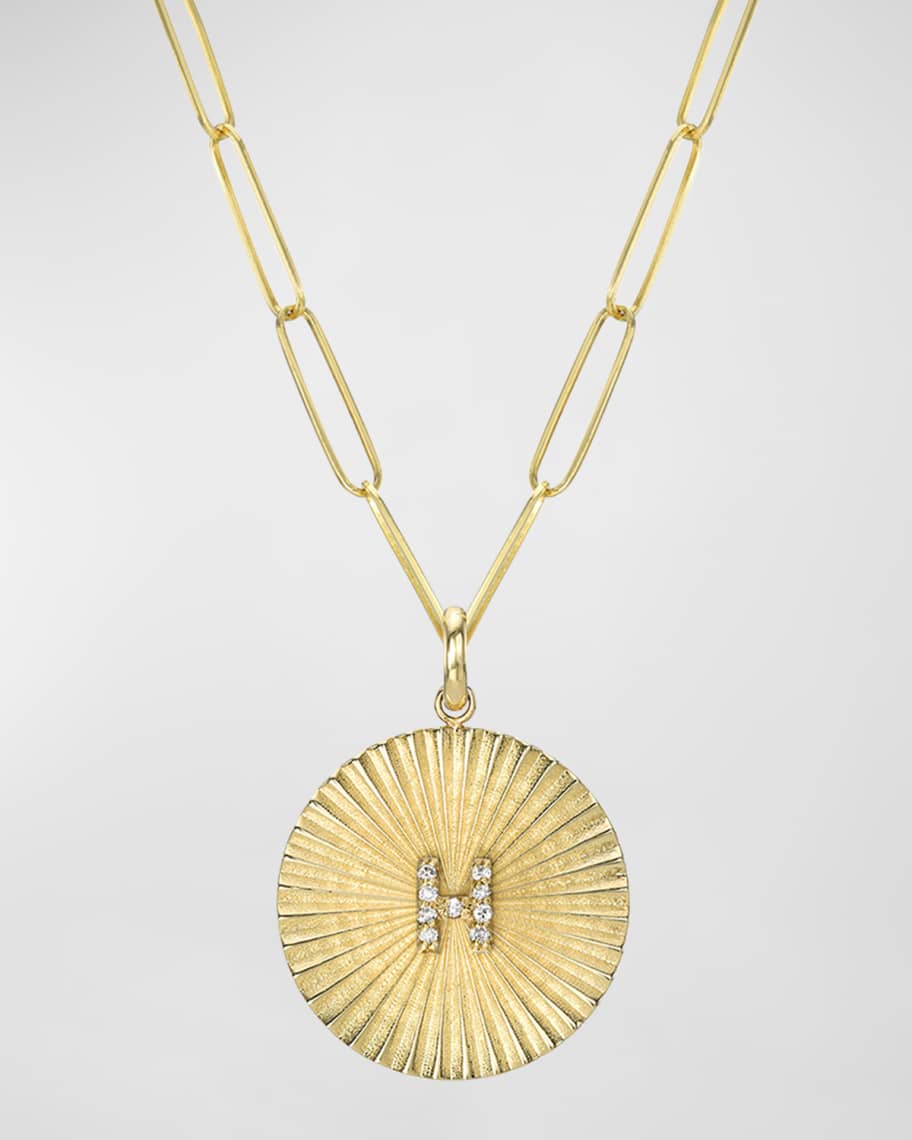 Zoe Lev Jewelry Pleated Disc with Diamond Initial Chain Necklace ...
