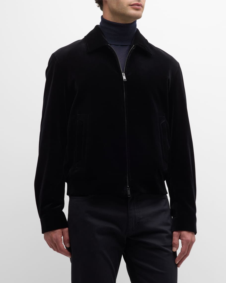 ZEGNA Men's Velvet Full-Zip Bomber Jacket | Neiman Marcus