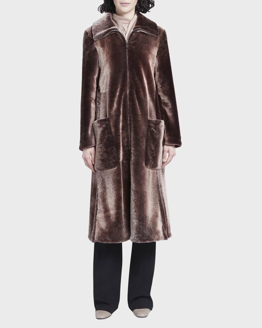 Giorgio Armani Dyed Shearling Maxi Overcoat | Neiman Marcus