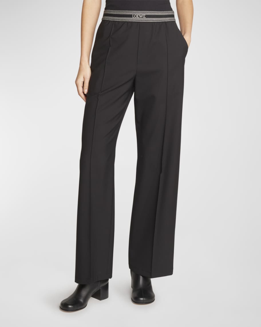 Loewe Pleated-Front Trousers with Branded Waistband | Neiman Marcus