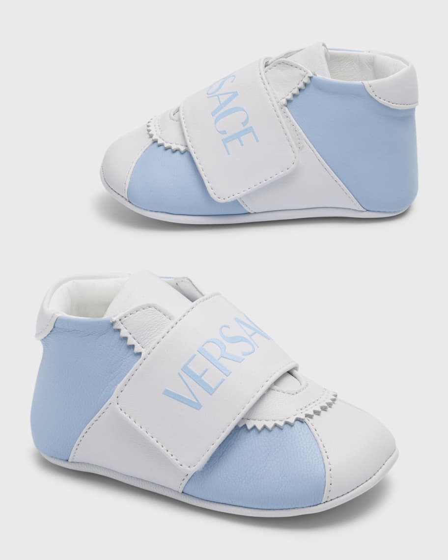 Versace Kid's Leather Logo-Print Pre Walkers, Baby | Neiman Marcus