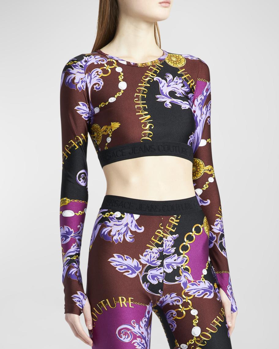 Versace Jeans Couture Chain Couture Long-Sleeve Crop Top | Neiman Marcus