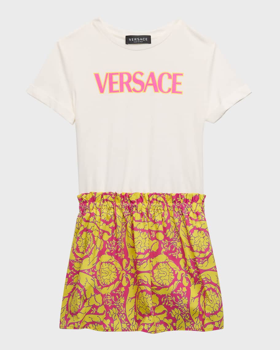 Versace Girl's Logo Barocco-Print Dress, Size 8-14 | Neiman Marcus