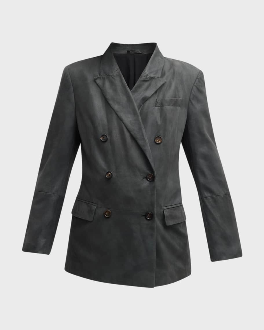 Brunello Cucinelli Shiny Suede Double-Breasted Blazer Jacket | Neiman ...