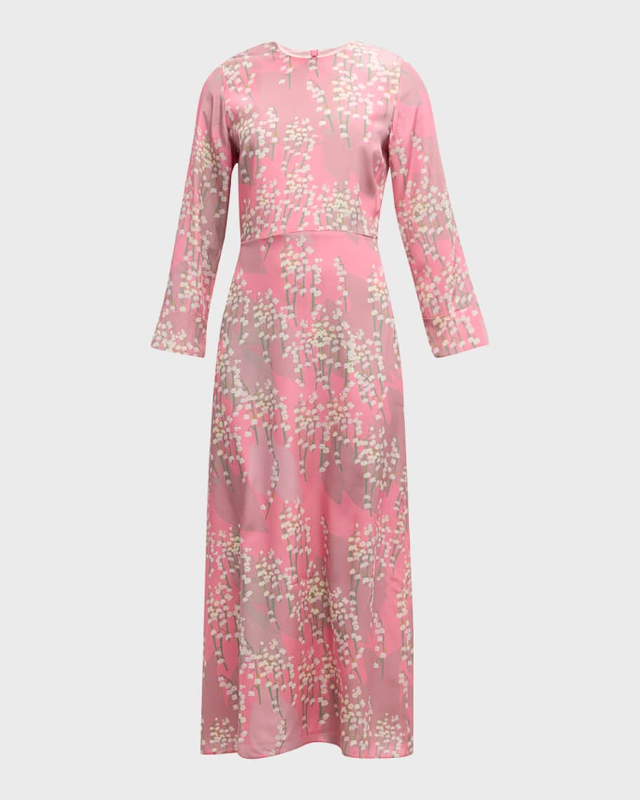 BERNADETTE Harry Floral-Print 3/4-Sleeve Silk Midi Dress | Neiman Marcus