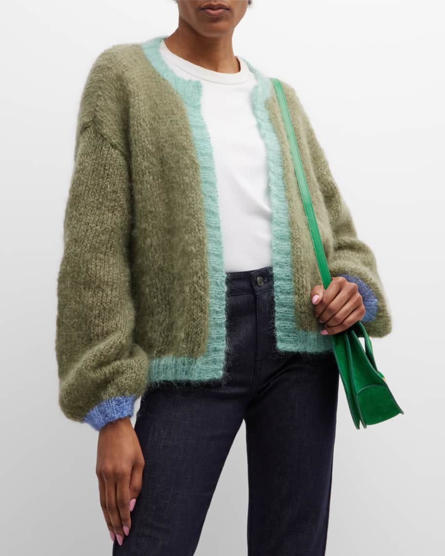 ROSE CARMINE Oversized Colorblock Cardigan | Neiman Marcus