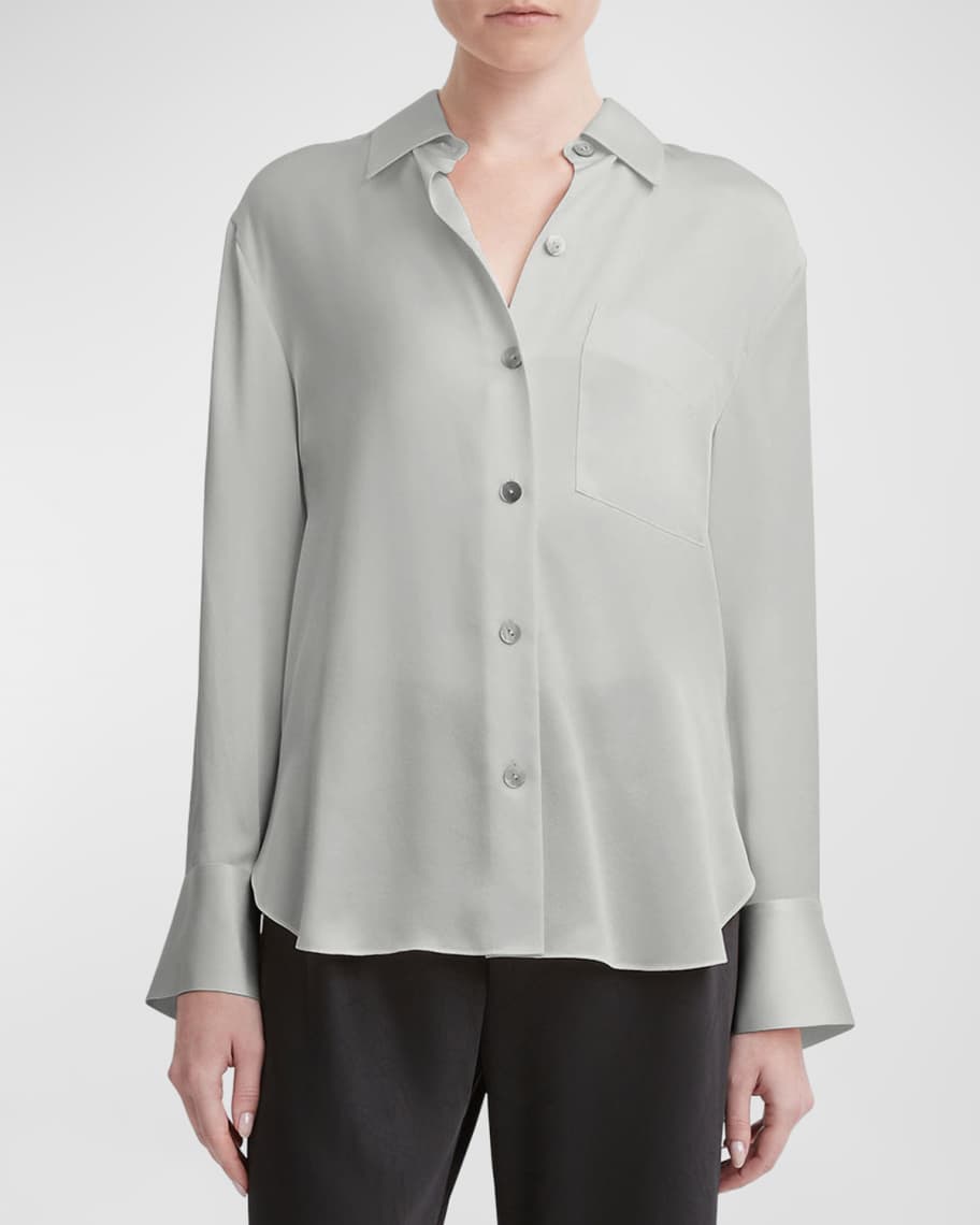 Vince Long-Sleeve Silk Chest Pocket Blouse | Neiman Marcus