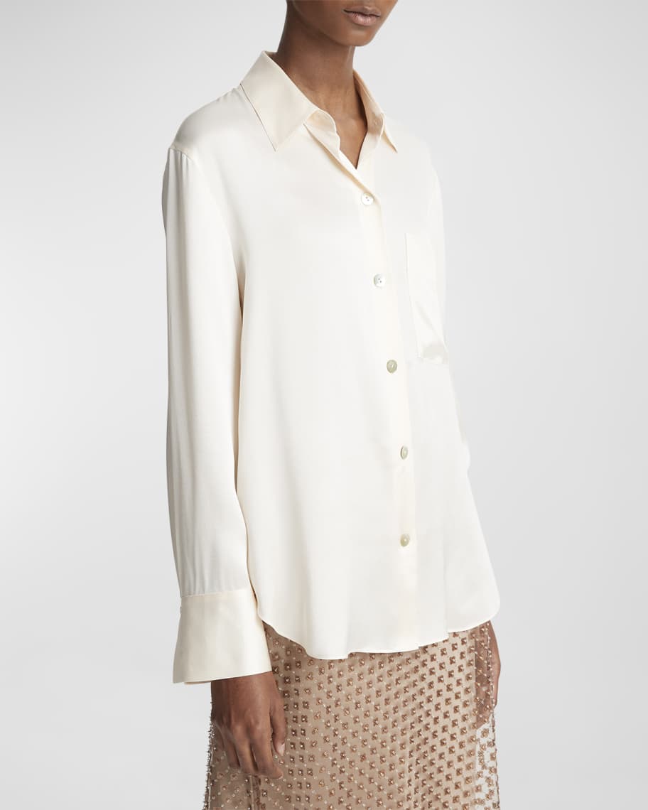 Vince Long-Sleeve Silk Chest Pocket Blouse | Neiman Marcus