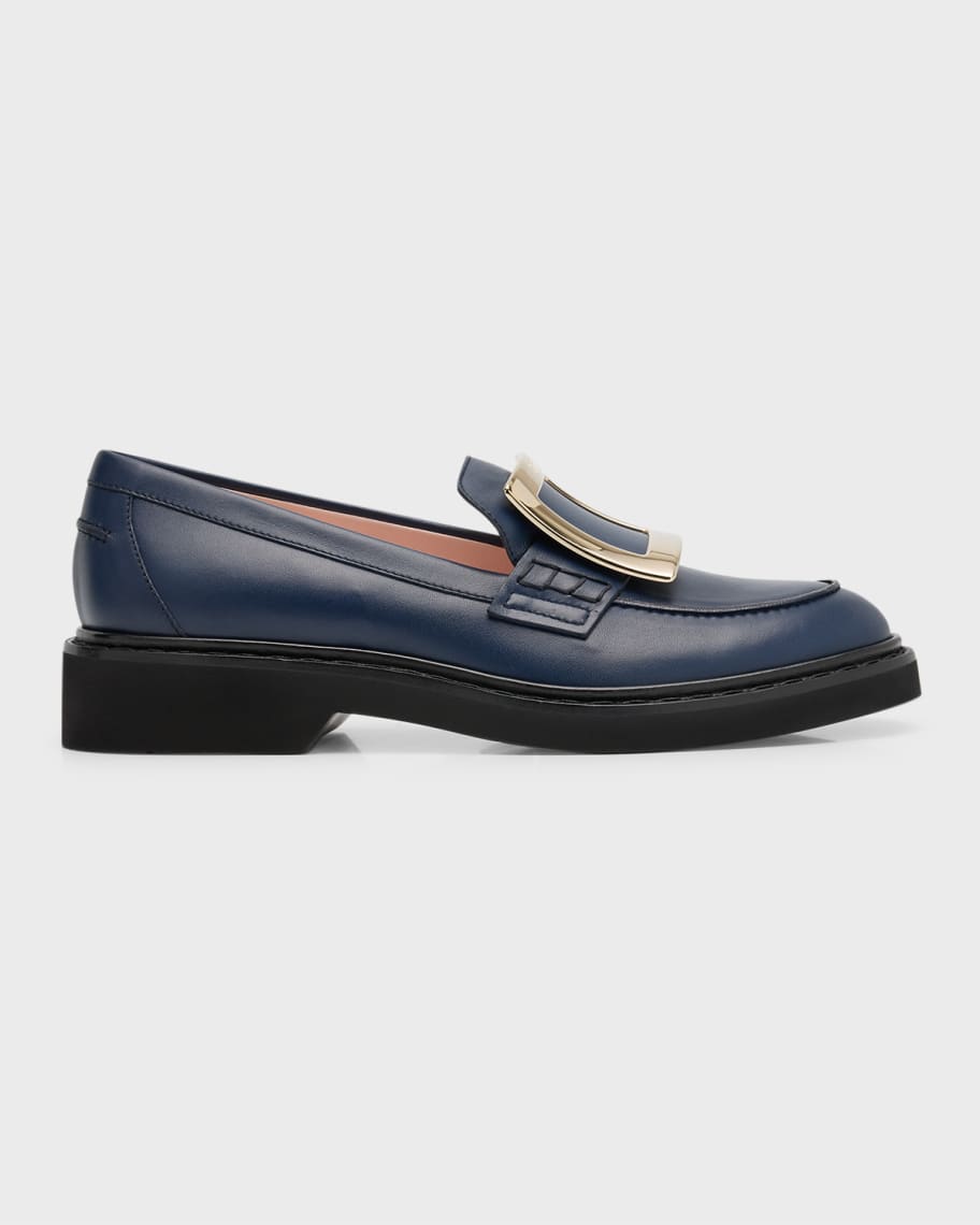 Roger Vivier 25mm Viv Rangers Buckle Leather Loafers | Neiman Marcus