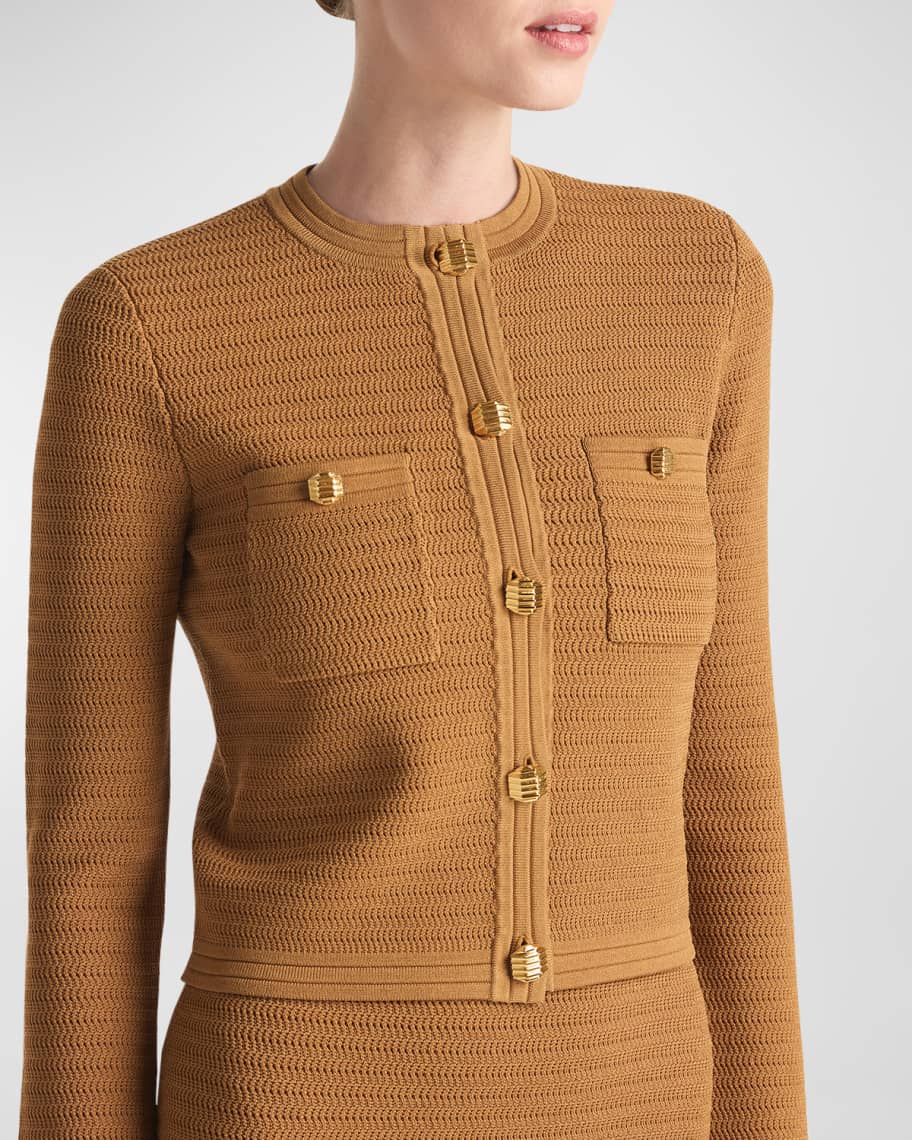 St. John Front-Pockets Racking Stitch Knit Jacket | Neiman Marcus