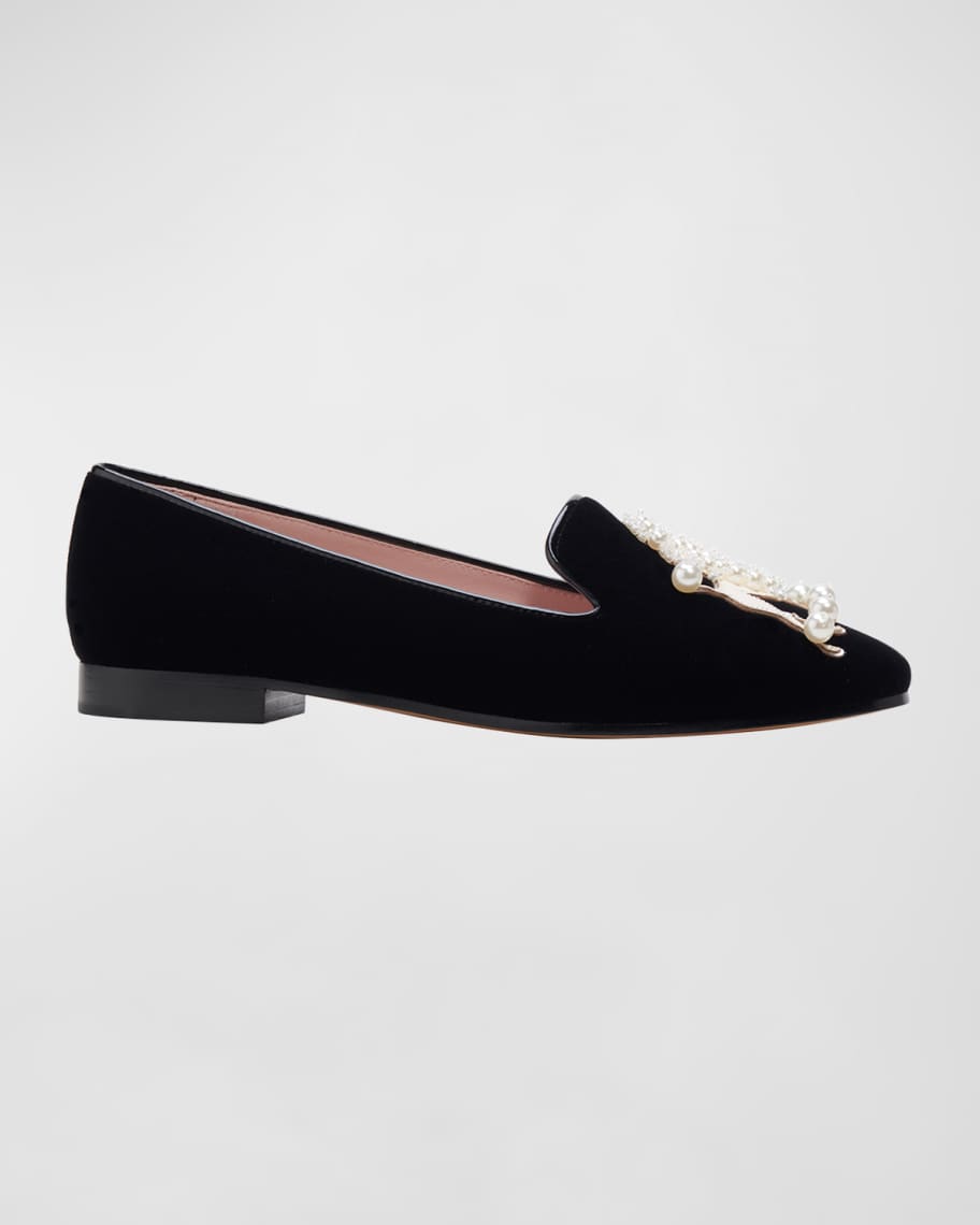 kate spade new york pearly poodle velvet smoking loafers | Neiman Marcus