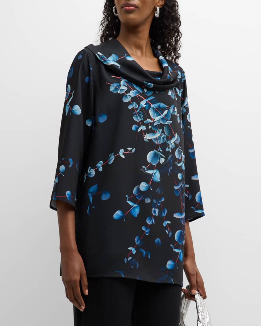 Caroline Rose Autumn Romance Botanical-Print Cowl-Neck Tunic | Neiman ...