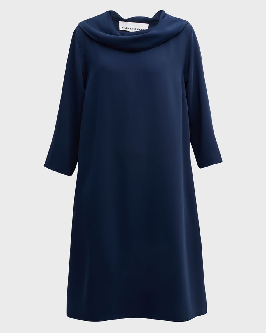 Caroline Rose Cowl-Neck Matte Crepe Midi Shift Dress | Neiman Marcus