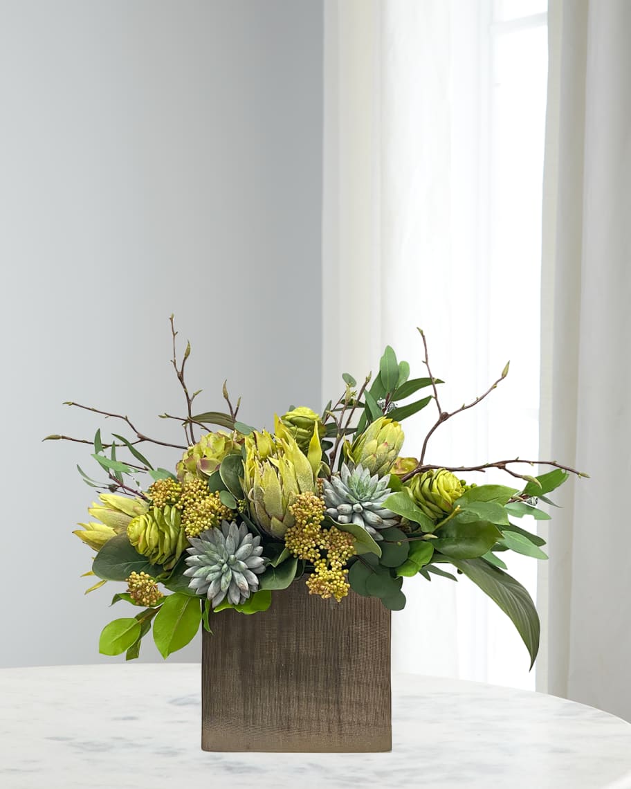 Winward Home Protea & Succulent in Artisanal Vase | Neiman Marcus