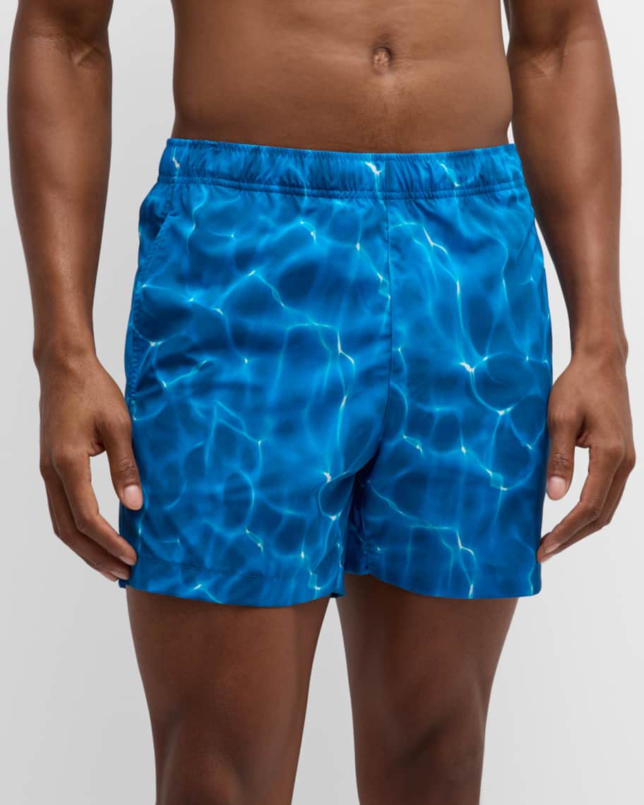 Theory Men's Jace Ripple-Print Swim Trunks | Neiman Marcus