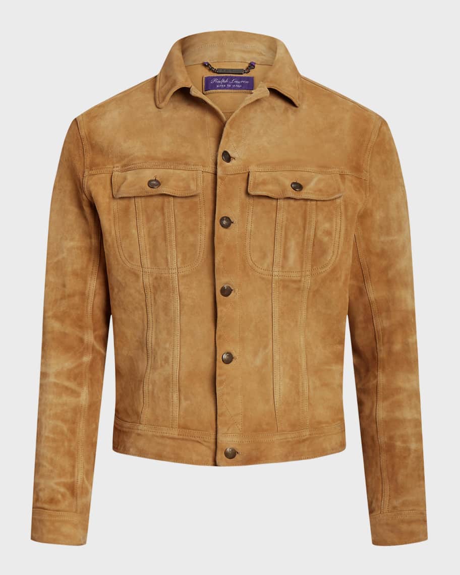 Ralph Lauren Purple Label Men's Clifton Suede Trucker Jacket | Neiman Marcus