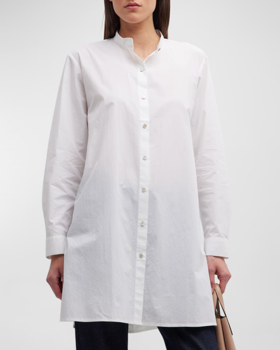 Eileen Fisher Long Garment-Washed Organic Cotton Poplin Shirt | Neiman ...