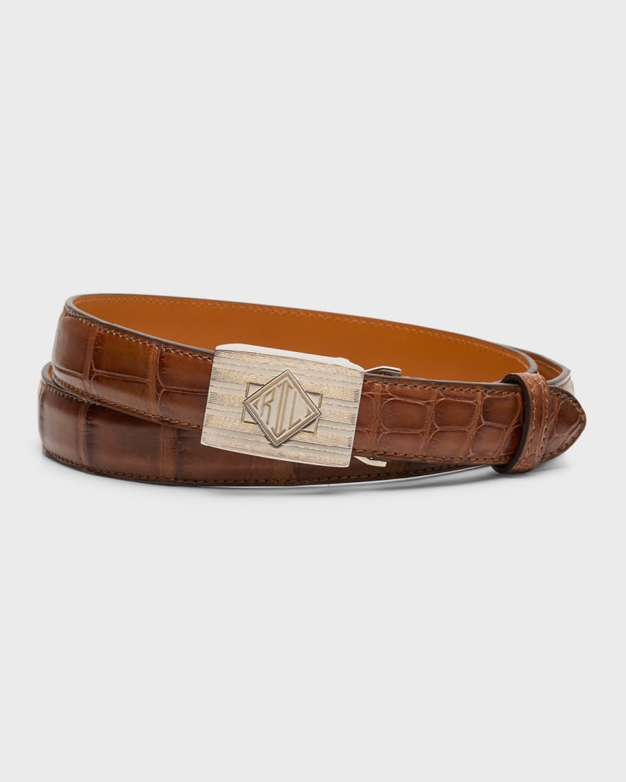 Ralph Lauren Purple Label Men's Monogram-Buckle Alligator Belt | Neiman ...