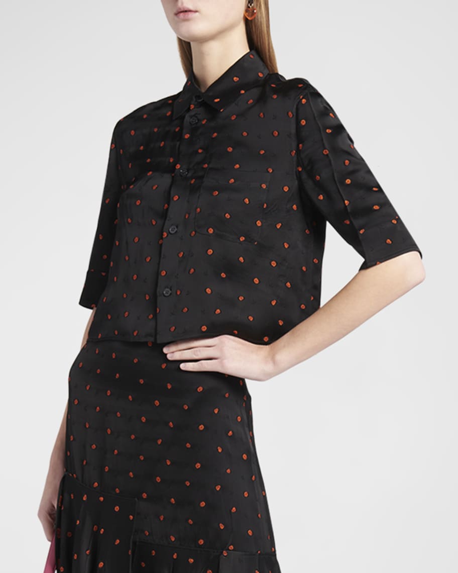 Marni Rose-Embroidered Crop Button Down Shirt | Neiman Marcus