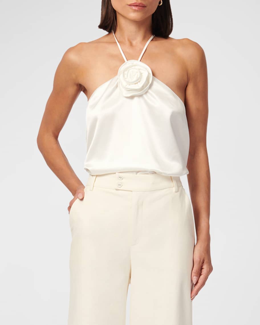 Cami NYC Thandar Rosette Satin Halter Cami | Neiman Marcus