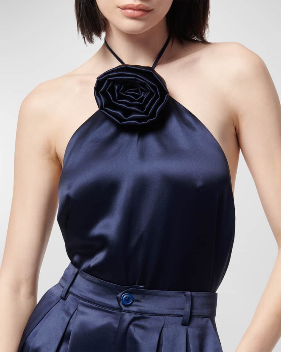 Cami NYC Thandar Rosette Satin Halter Cami | Neiman Marcus