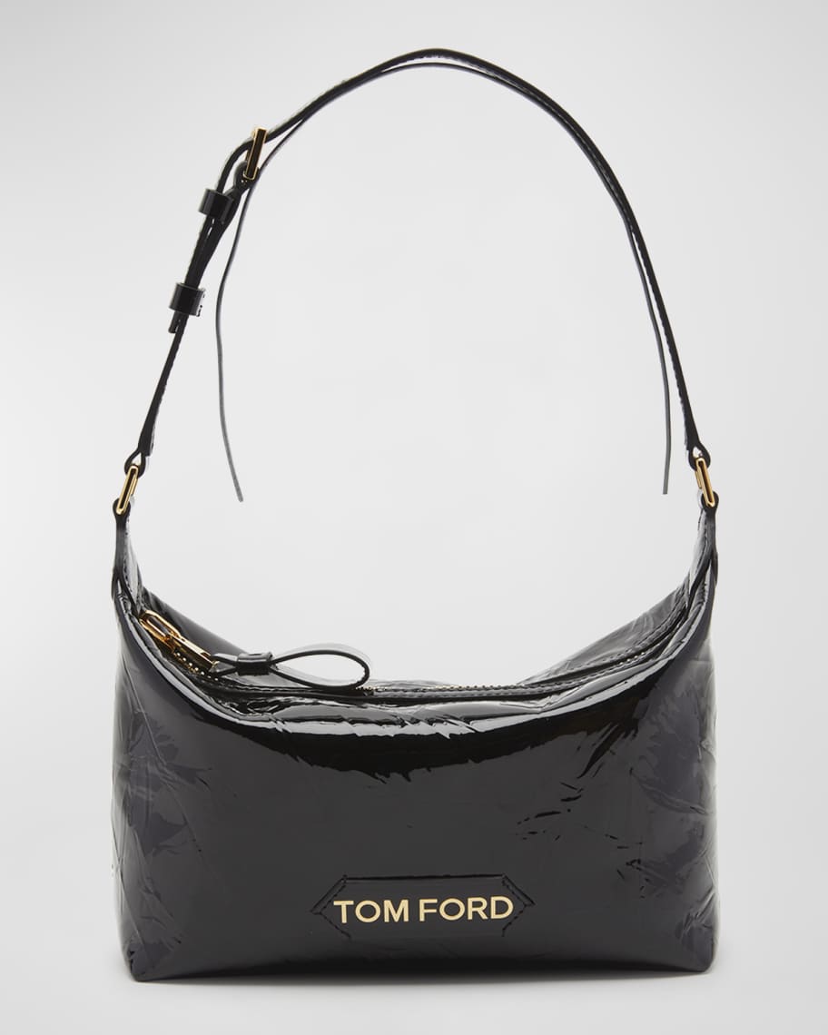 TOM FORD Label Medium Pouch in Crinkled Patent Leather | Neiman Marcus