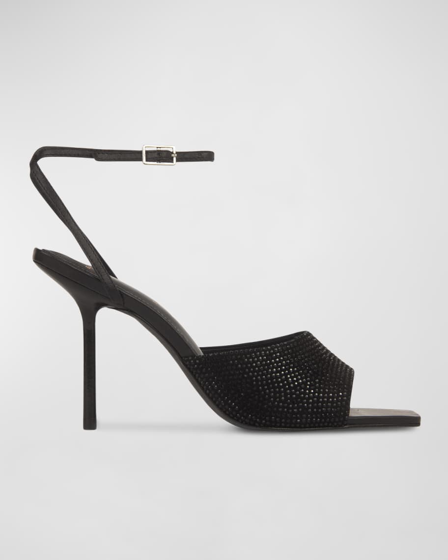 Black Suede Studio Crystal Ankle-Strap Stiletto Sandals | Neiman Marcus