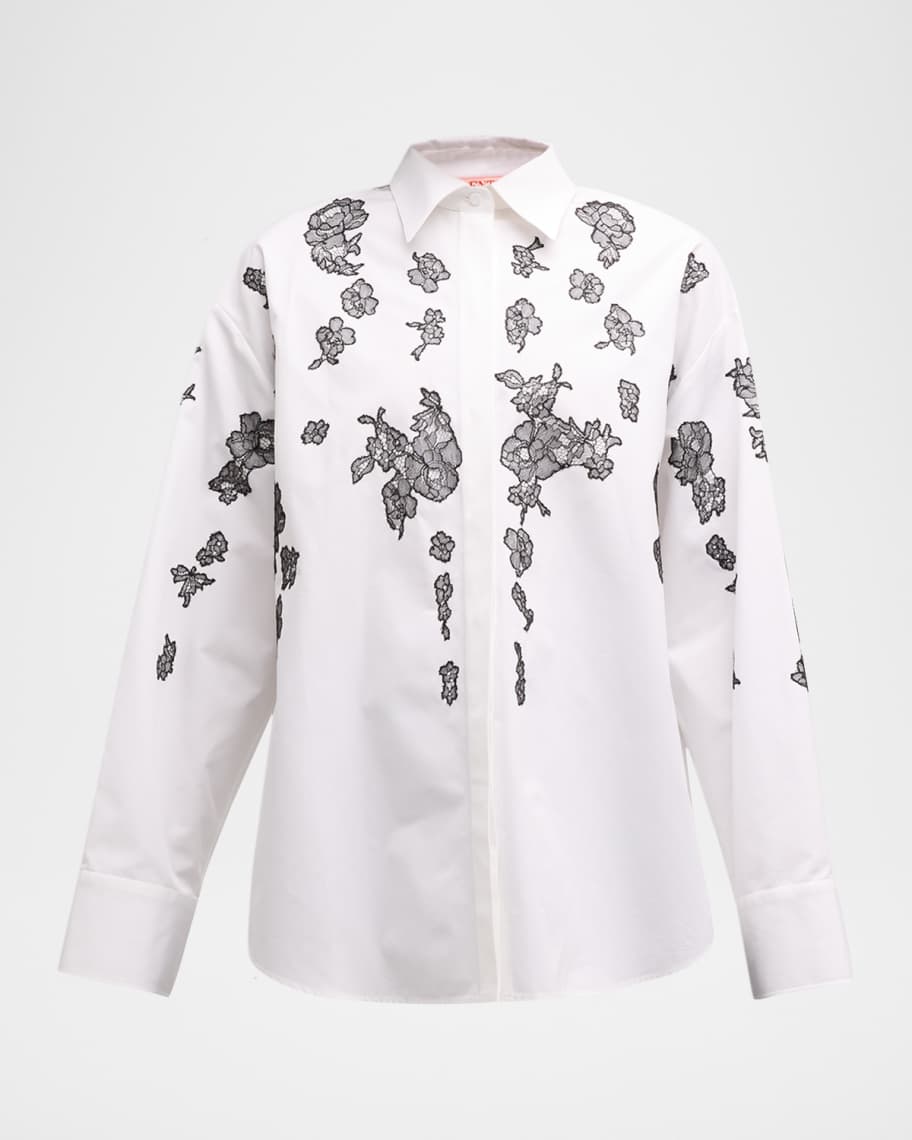 Valentino Garavani Lace Embroidered Button-Front Blouse | Neiman Marcus
