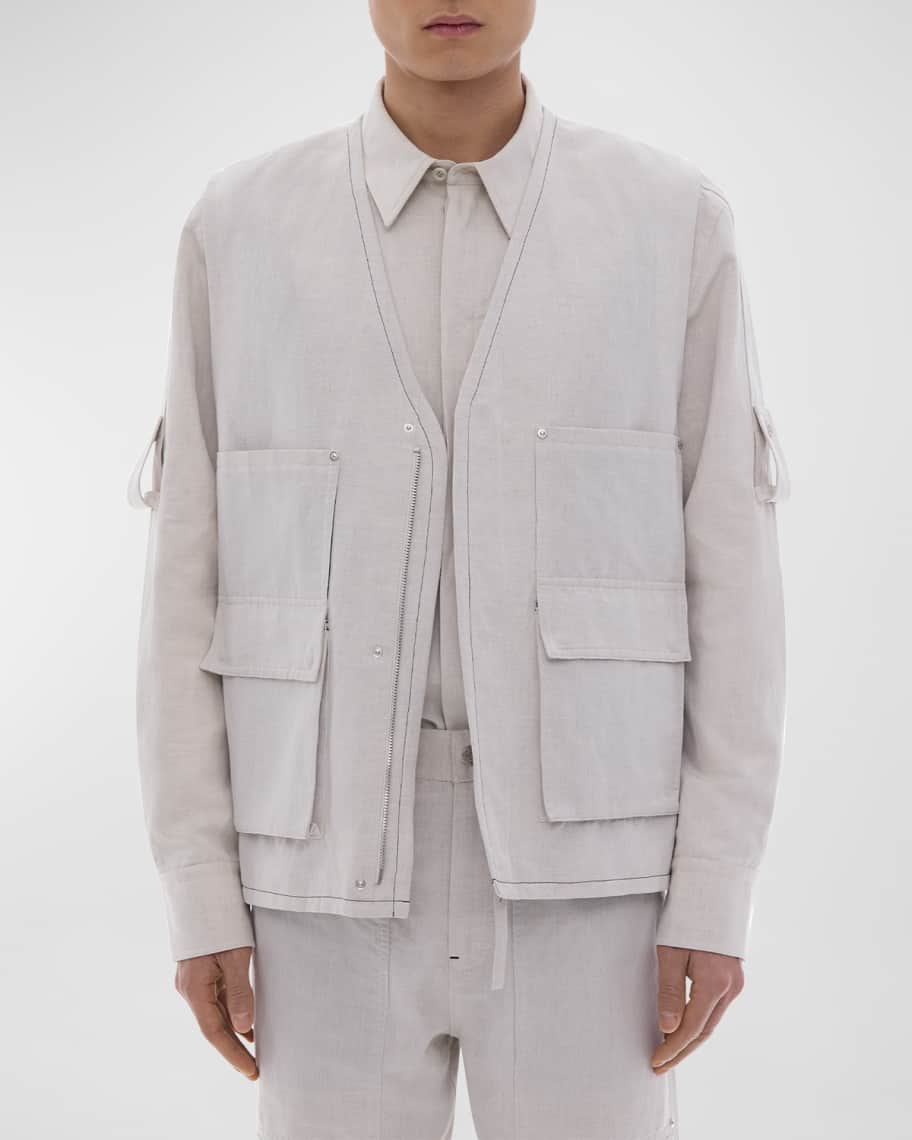 Helmut Lang Men's Linen-Blend Twill Cargo Vest | Neiman Marcus