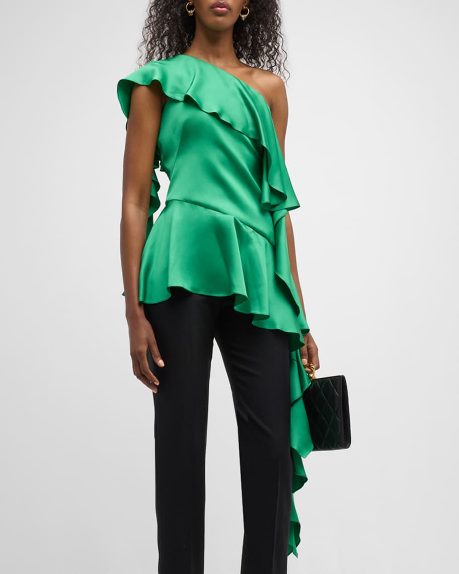McQueen Asymmetric Ruffle Silk Blouse | Neiman Marcus