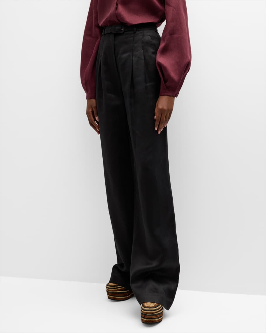 Gabriela Hearst Vargas Belted Linen Wide-Leg Trousers | Neiman Marcus