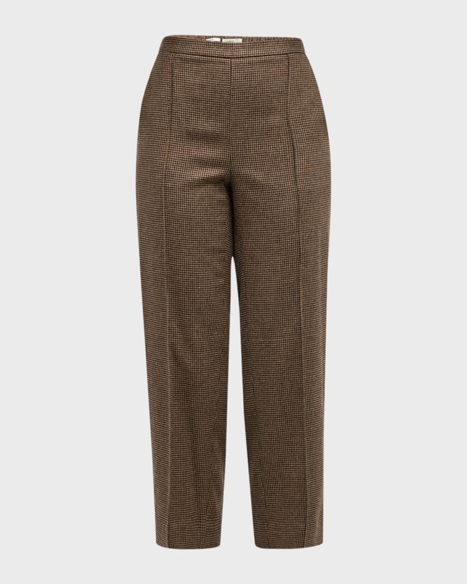 Vince Houndstooth Wool Cropped Mid-Rise Pull-On Pants | Neiman Marcus