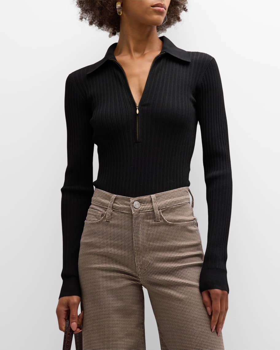FRAME Rib-Knit Zip-Front Bodysuit | Neiman Marcus