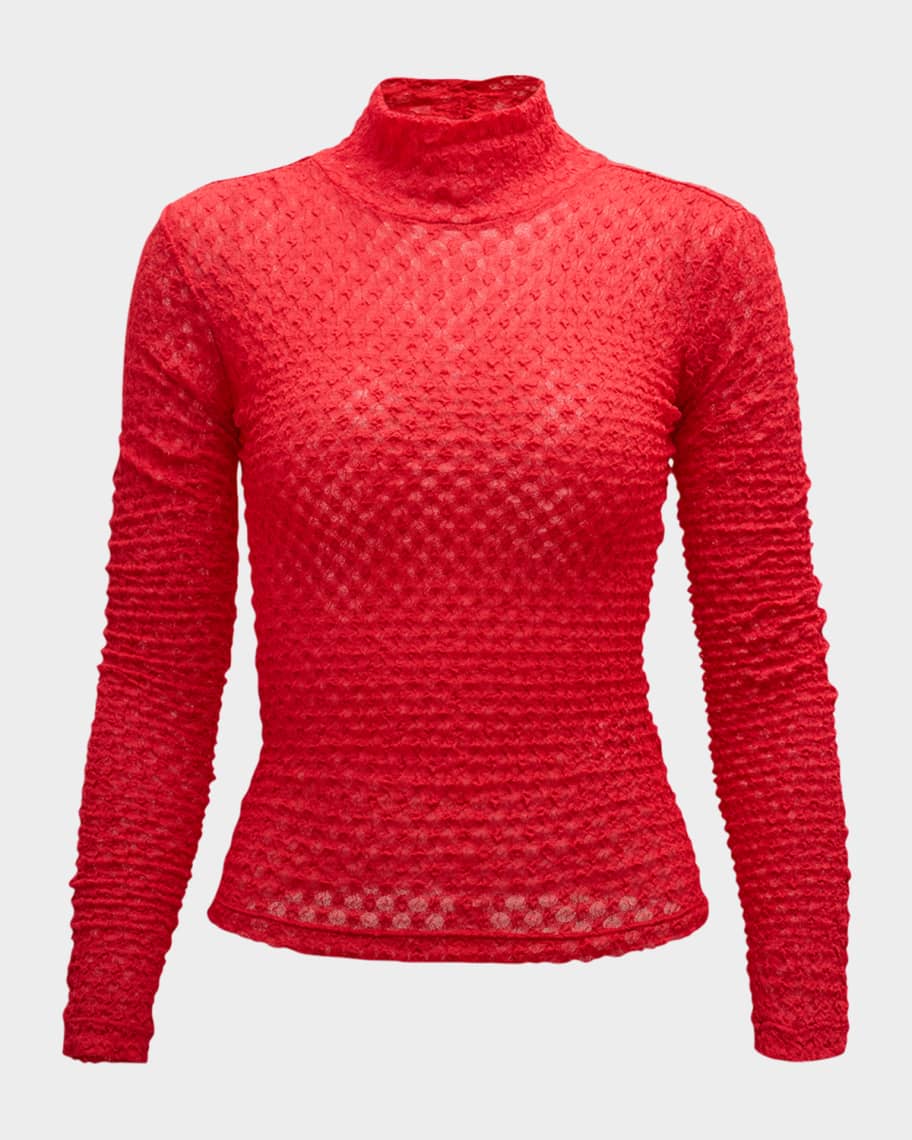 FRAME Stretch Mesh Lace Turtleneck | Neiman Marcus